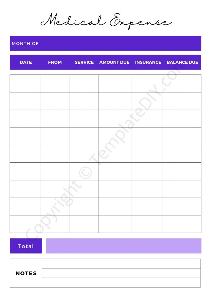 Medical Expense Tracker Printable Template in Pdf, Excel