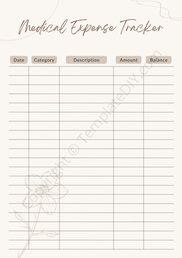 Medical Expense Tracker Printable Template in Pdf, Excel