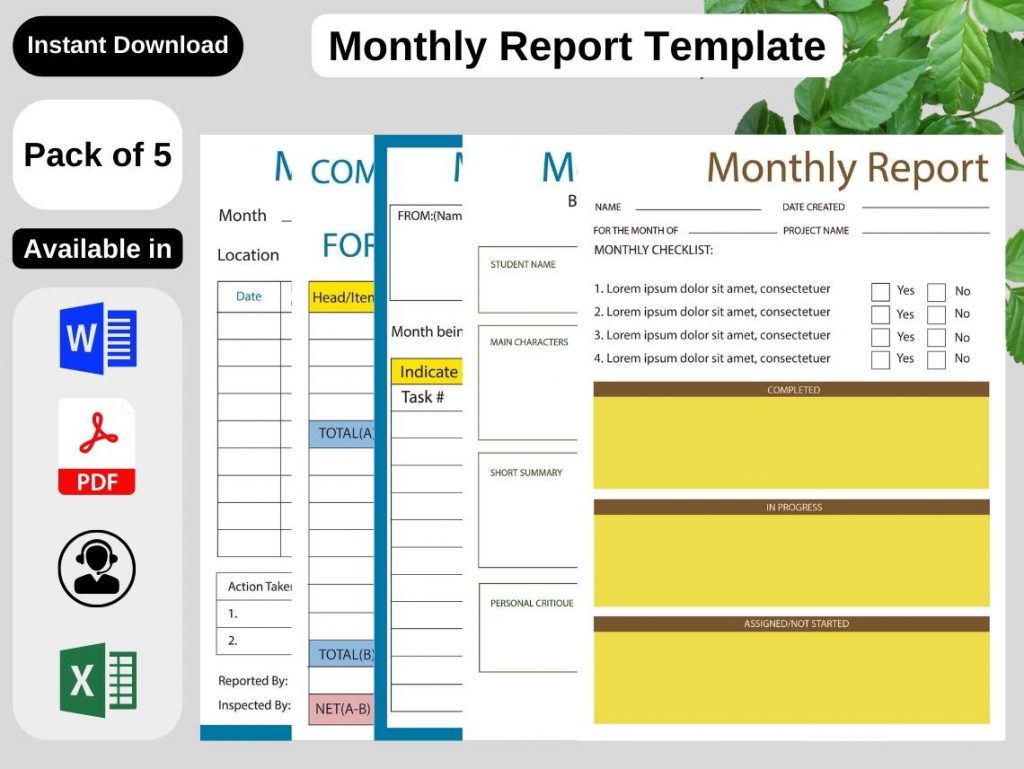 Monthly Report Template Blank Printable PDF, Word, Excel