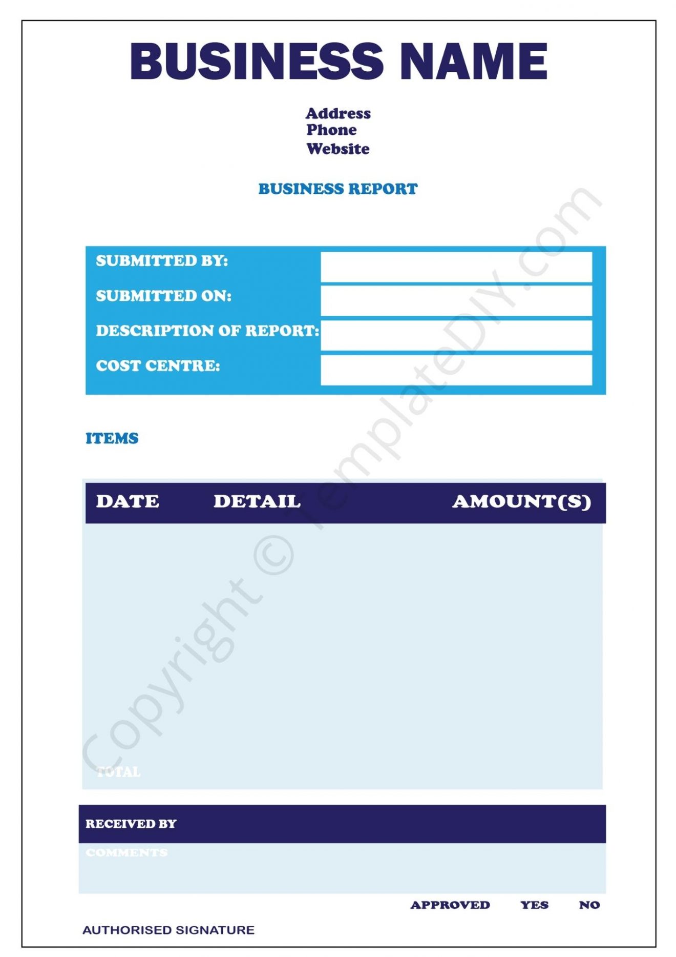 Business Report Template Blank Printable PDF, Word