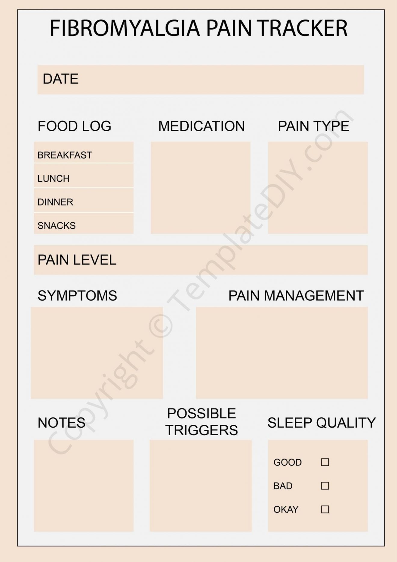 Fibromyalgia Pain Tracker Printable Template in PDF, Excel