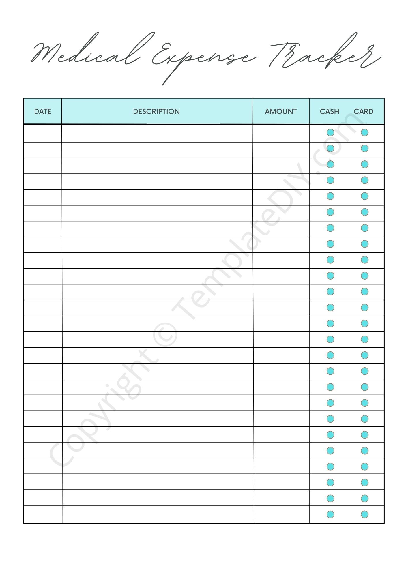 Medical Expense Tracker Printable Template in Pdf & Excel