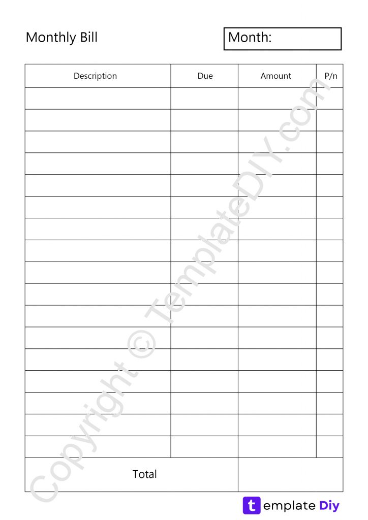 Monthly Bill Planner Printable Template in PDF, Word