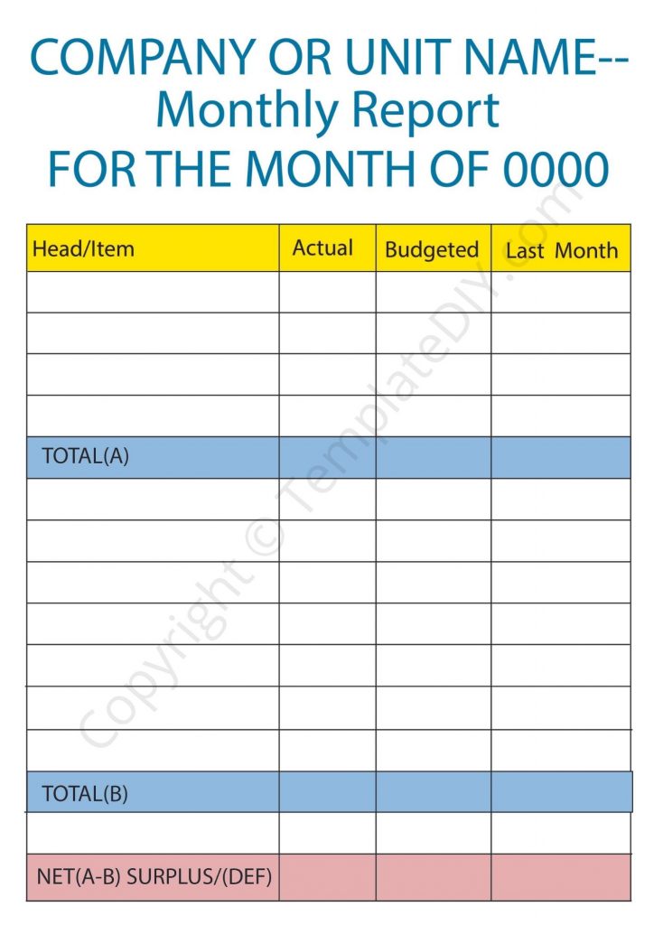 Monthly Report Template Blank Printable PDF, Word, Excel