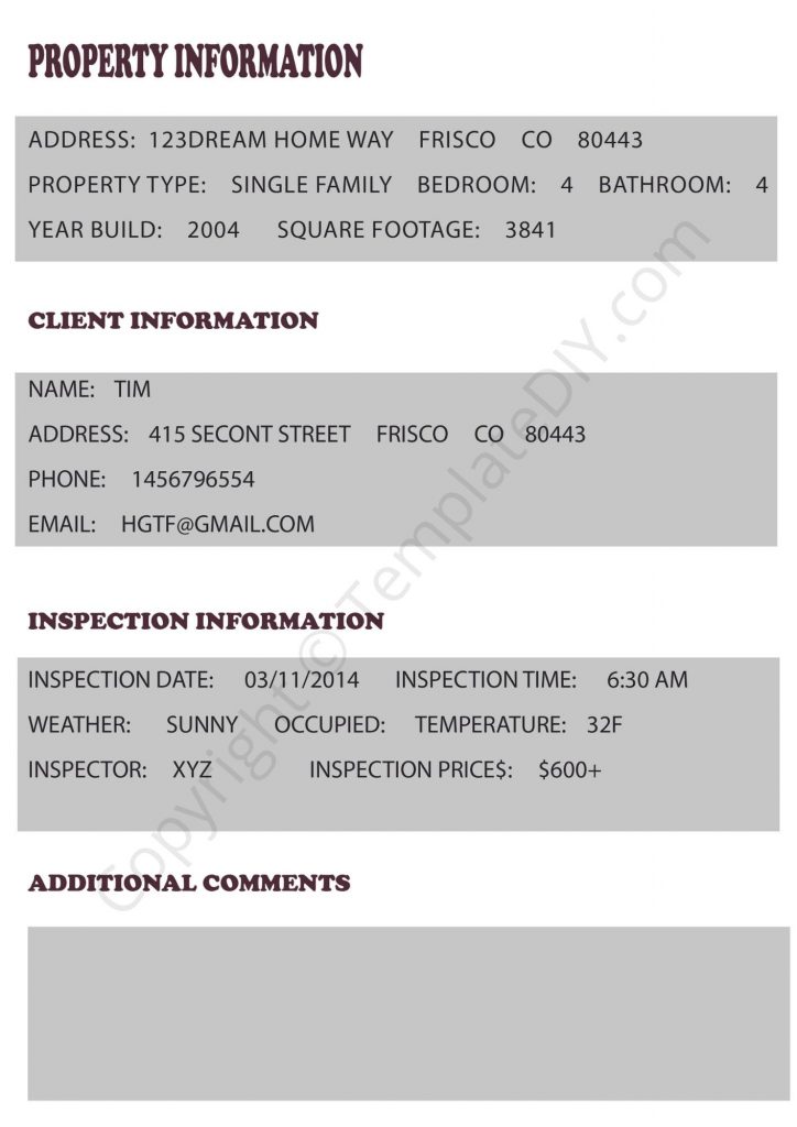 Home Inspection Report Template Blank Printable PDF, Word