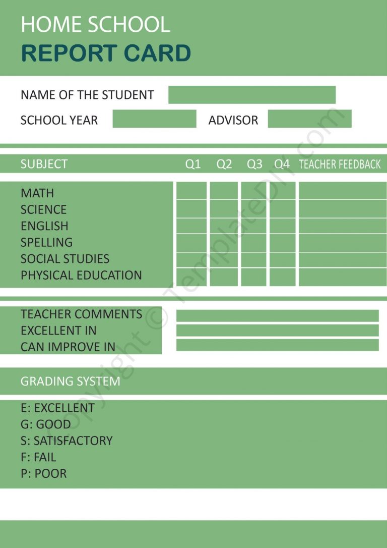 Homeschool Report Card Template Blank Printable [PDF, Excel]