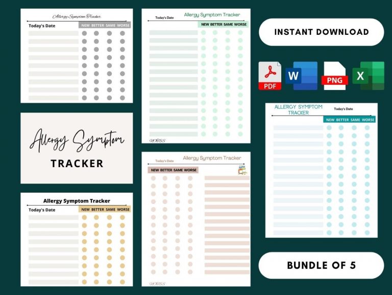 Allergy Symptom Tracker Template Chart Printable PDF, Excel