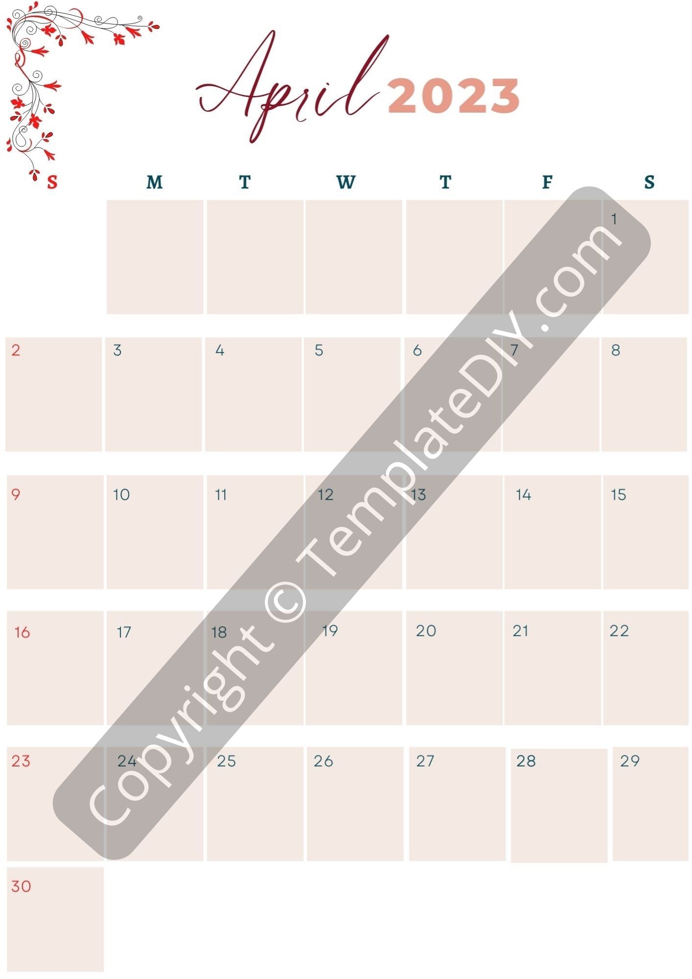 April 2023 Calendar Printable Template with Holidays in Word/Excel