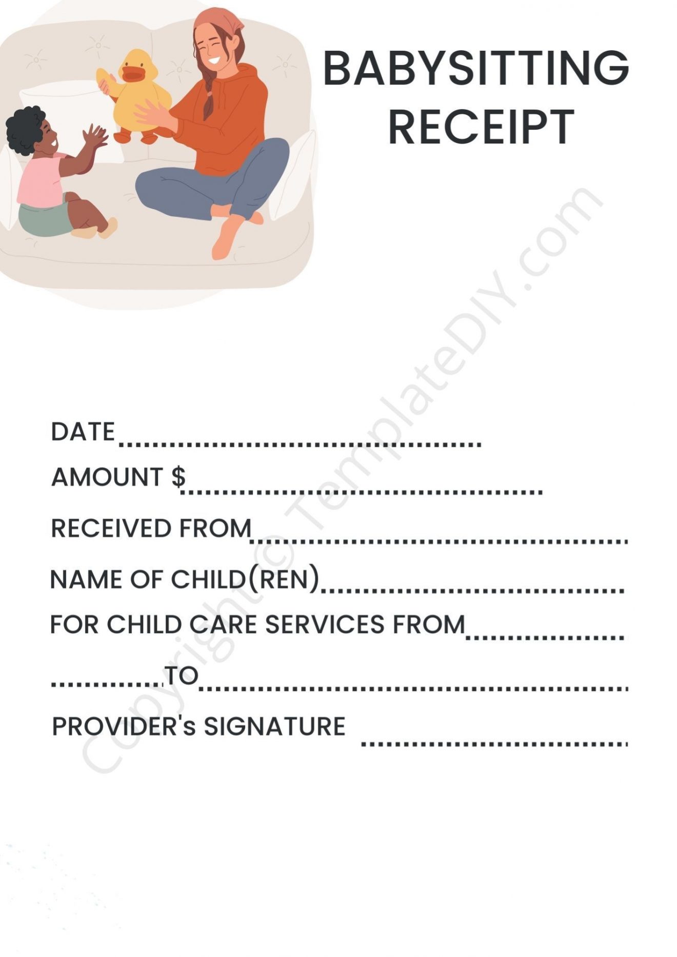 Babysitting Receipt Template Blank Printable Pdf Excel Word