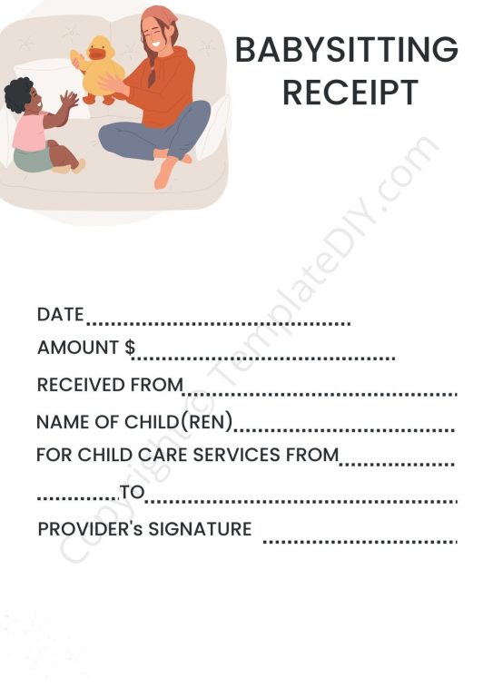 Babysitting Receipt Template Blank Printable Pdf Excel Word