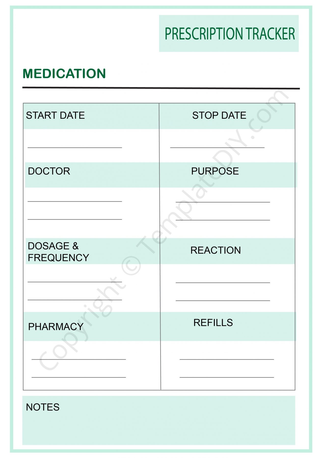 Prescription Tracker Printable Template PDF, Word, Excel