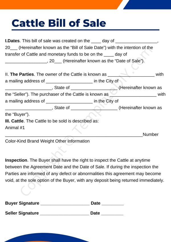 Cattle Bill of Sale Template | Printable PDF & Word