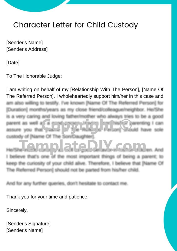 Child Custody Character Letter Template PDF & Word