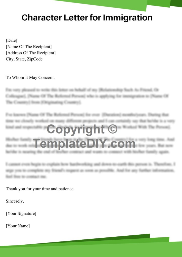 Character Letter for Immigration Sample Template PDF, Word