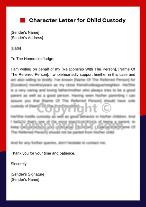 Child Custody Character Letter Template PDF & Word
