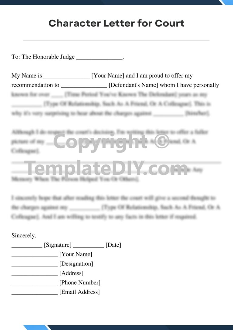 Character Letter for Court Template PDF & Word