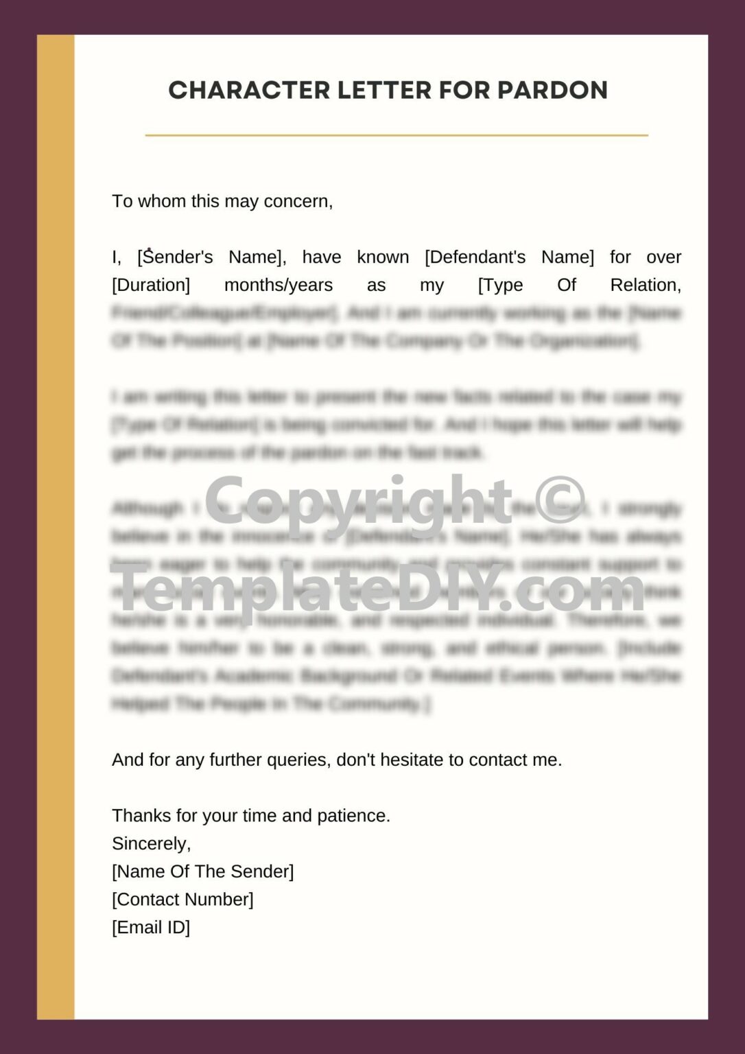Character Letter for Pardon Template | PDF & Word Download