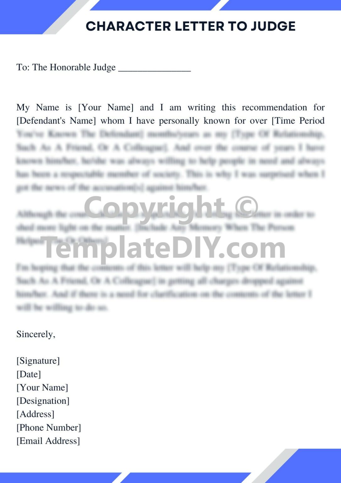 Character Letter to Judge Sample Template in Pdf, Word
