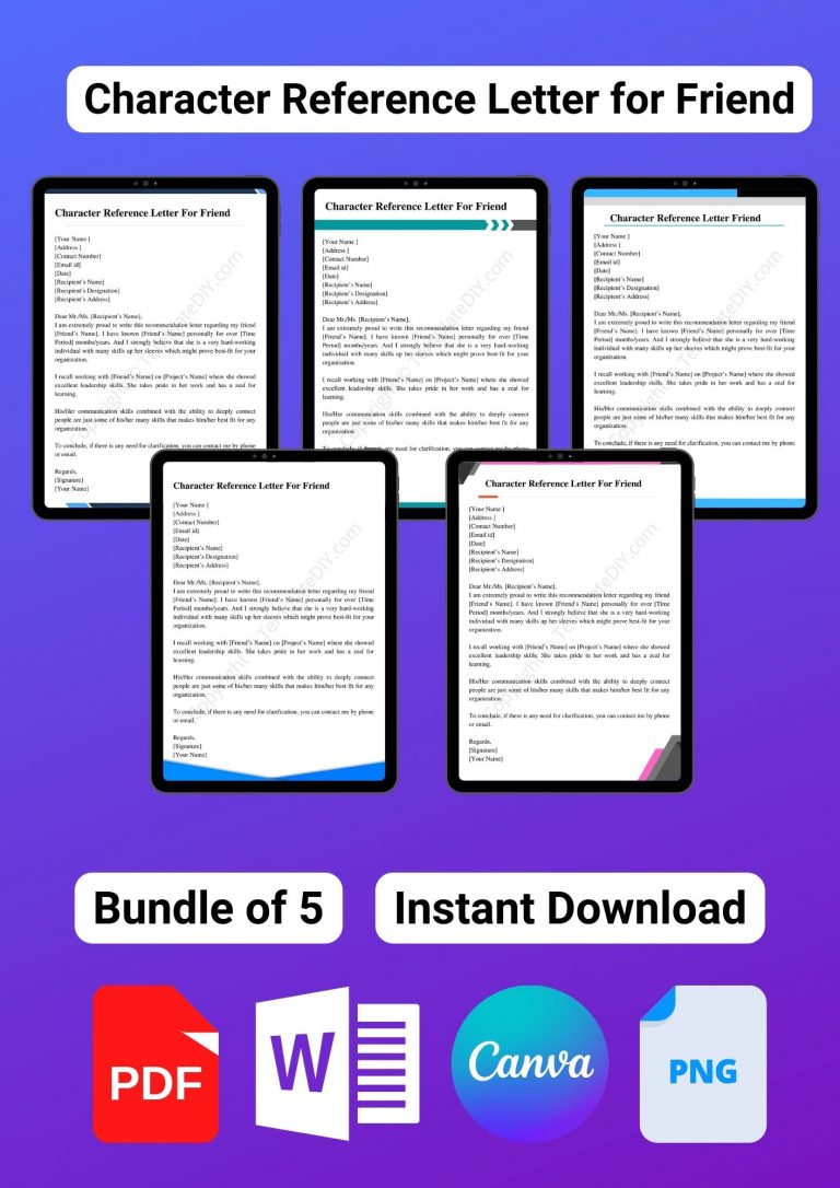 Character Reference Letter for a Friend Sample in PDF, Word