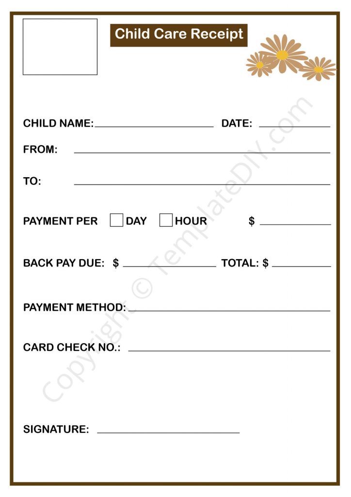 Child Care Receipt Template Blank Printable Pdf, Excel, Word