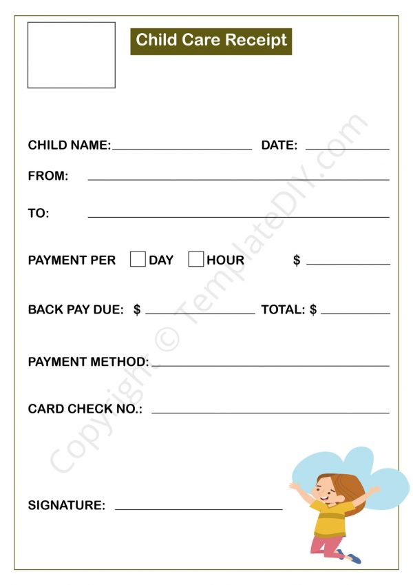 Child Care Receipt Template Blank Printable Pdf, Excel, Word