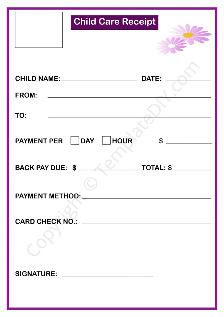 Child Care Receipt Template Blank Printable Pdf, Excel, Word