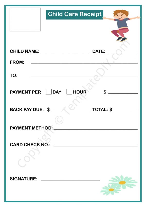 Child Care Receipt Template Blank Printable Pdf, Excel, Word