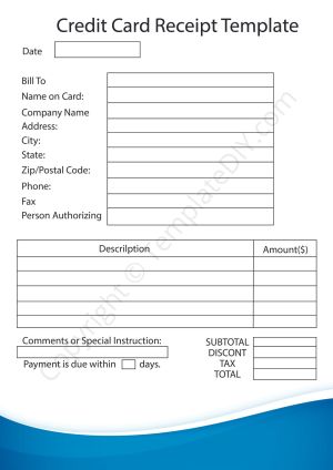 Credit Card Receipt Template Blank Printable PDF Excel Word