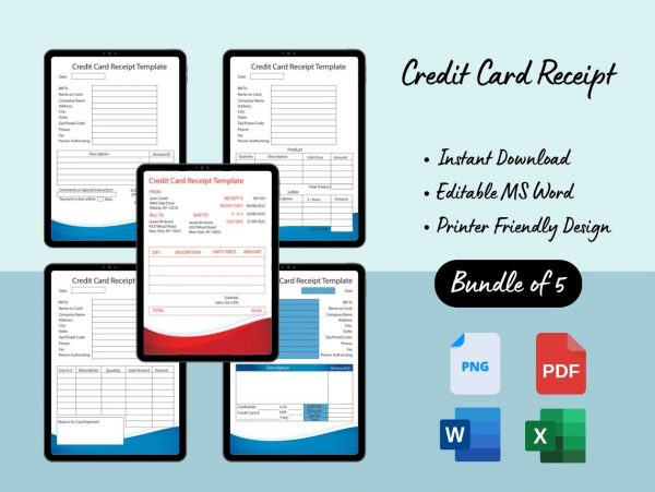 Credit Card Receipt Template Blank Printable PDF Excel Word