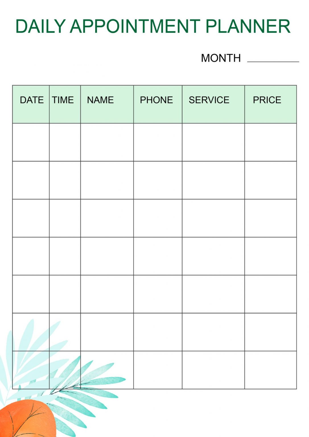 Daily Appointment Planner Template Printable in Pdf, Word