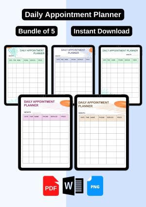 Daily Appointment Planner Template Printable in Pdf, Word