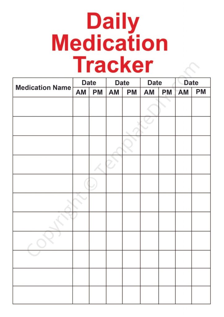 Daily Medication Tracker Template Blank Printable PDF, Word