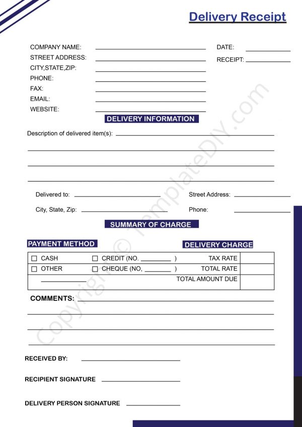 Delivery Receipt Template Blank Printable Pdf, Excel, Word