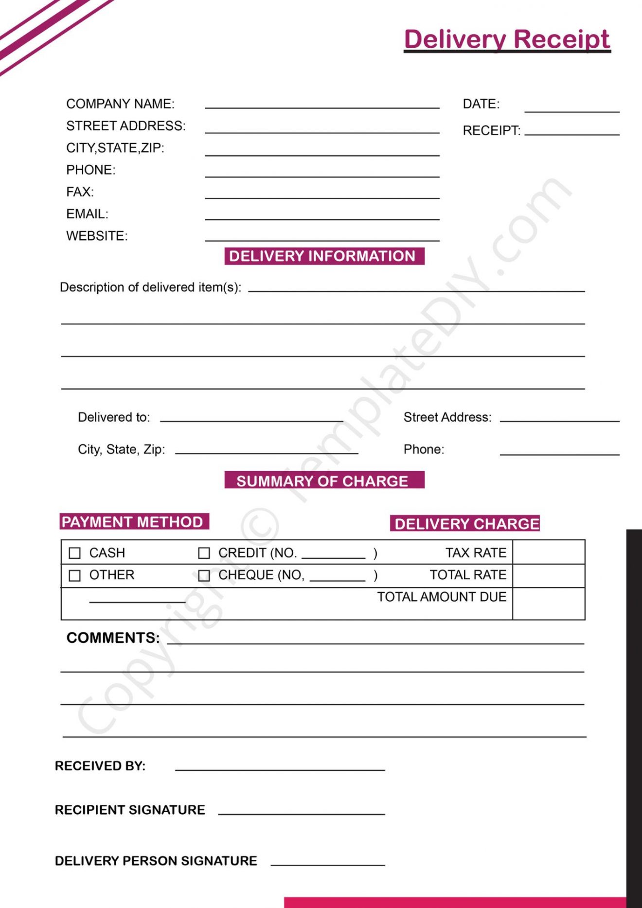 Delivery Receipt Template Blank Printable Pdf, Excel, Word