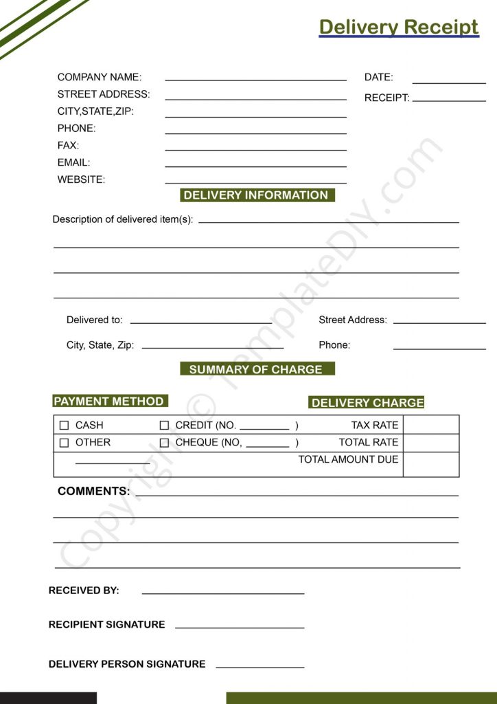 Delivery Receipt Template Blank Printable Pdf, Excel, Word