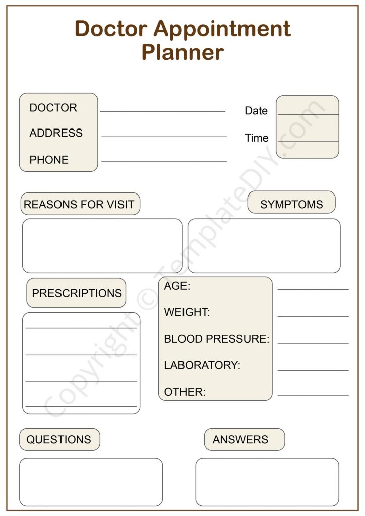 Doctor Appointment Planner Template Printable Pack