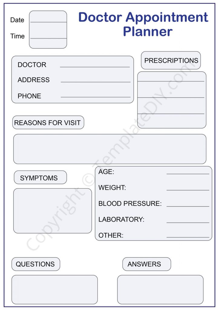 Doctor Appointment Planner Template Printable Pack