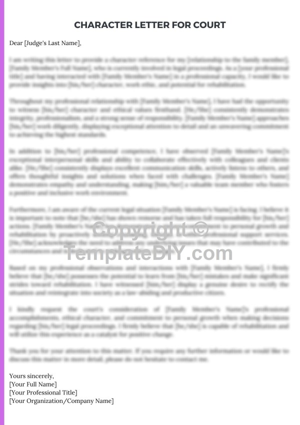 Family Court Character Reference Letter Template Download