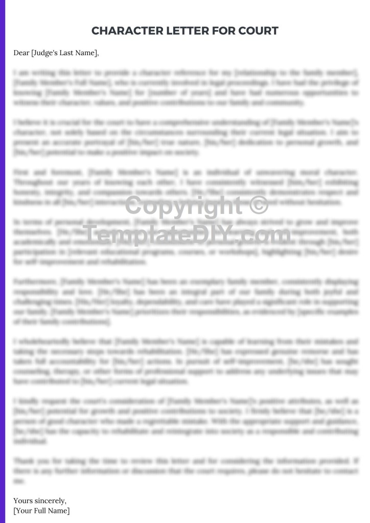 Family Court Character Reference Letter Template Download