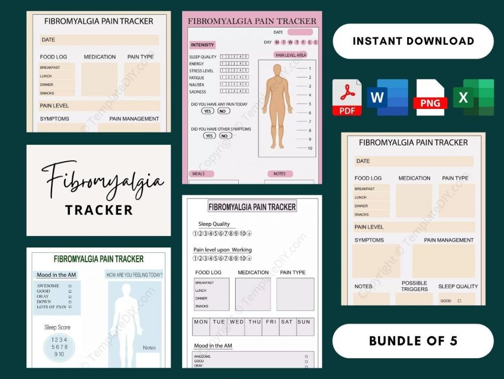 Fibromyalgia Pain Tracker Printable Template in PDF, Excel