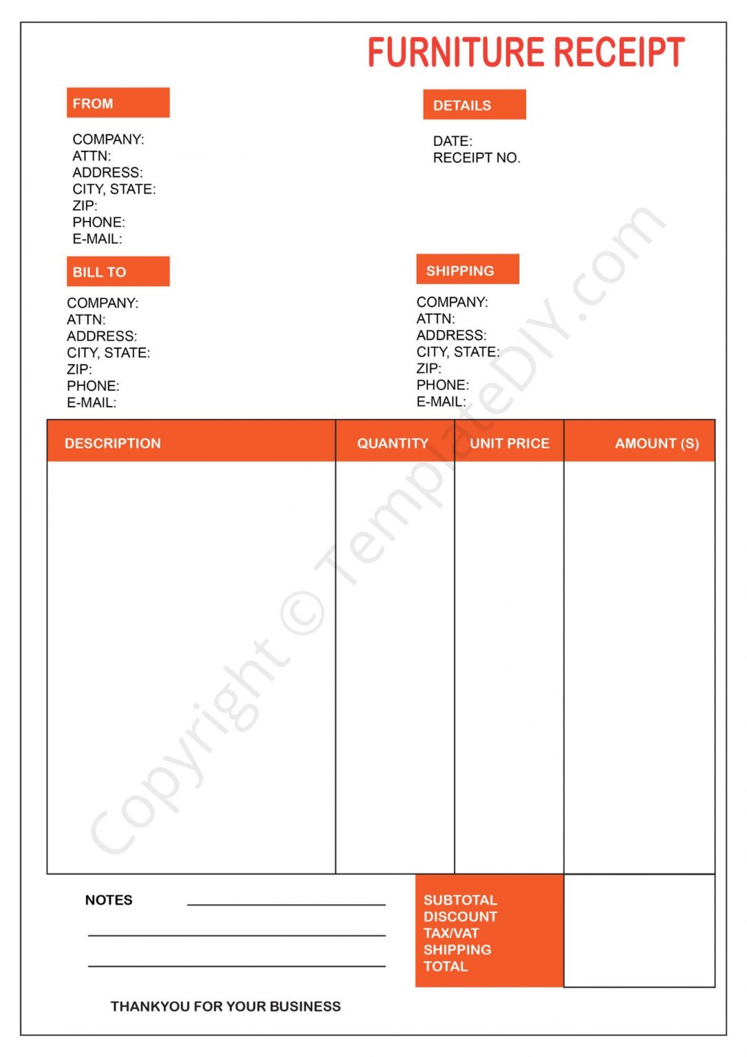 Furniture Receipt Template Blank Printable Pdf, Excel, Word