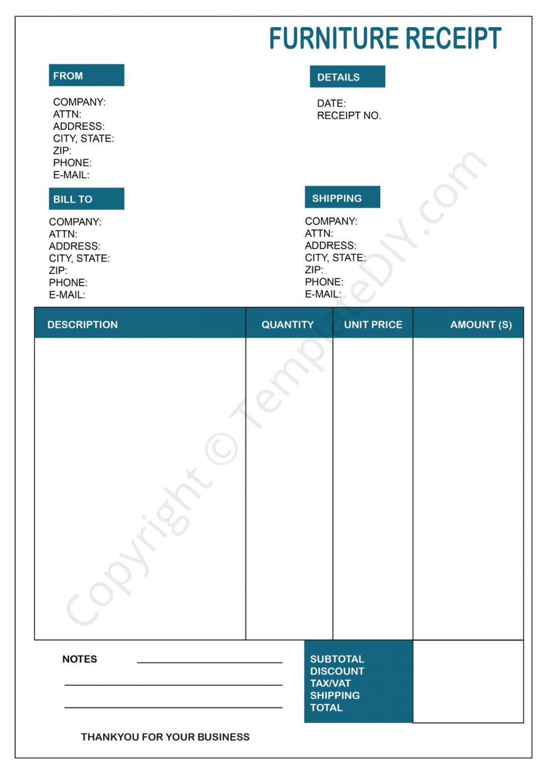 Furniture Receipt Template Blank Printable Pdf, Excel, Word