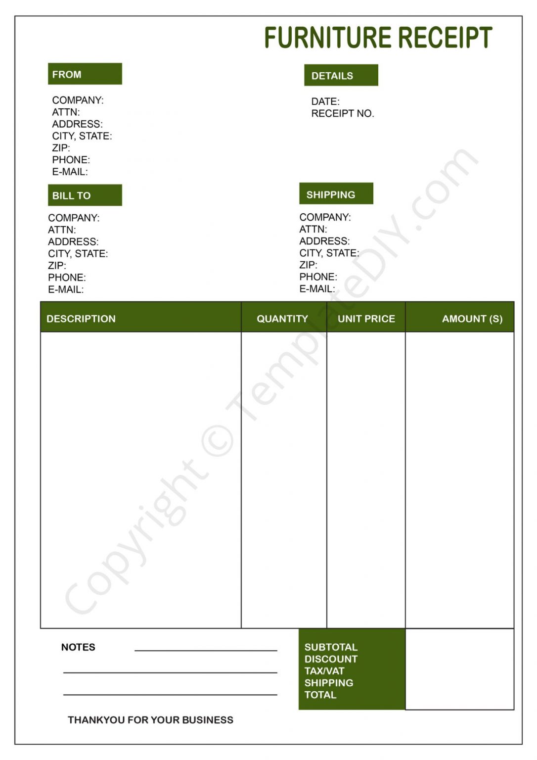 Furniture Receipt Template Blank Printable Pdf, Excel, Word