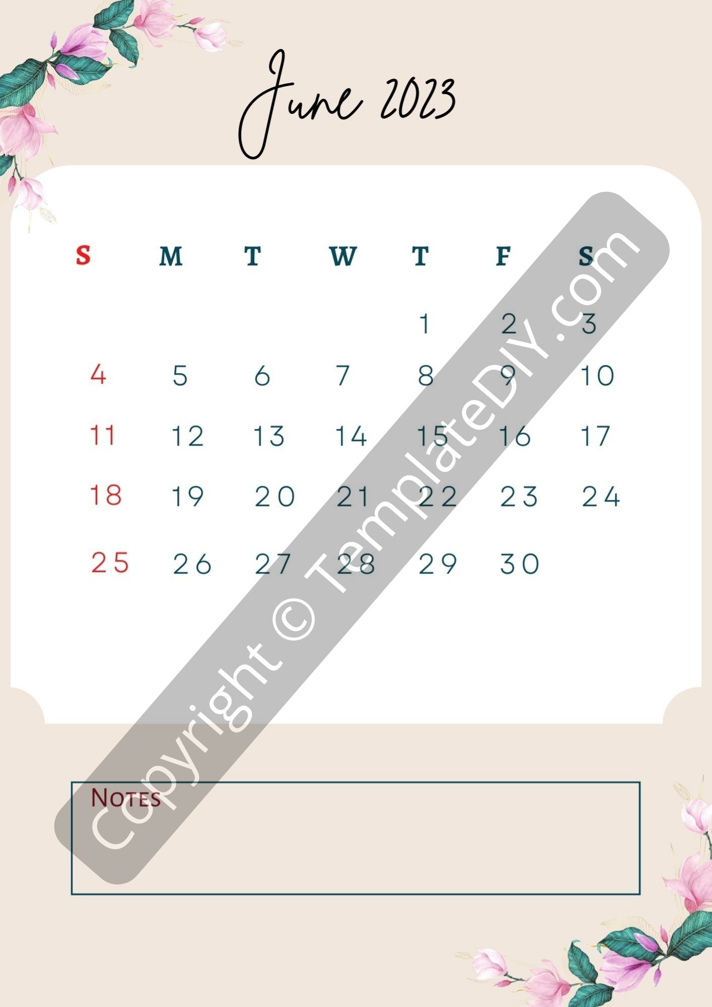 June 2023 Calendar Printable Template with Holidays