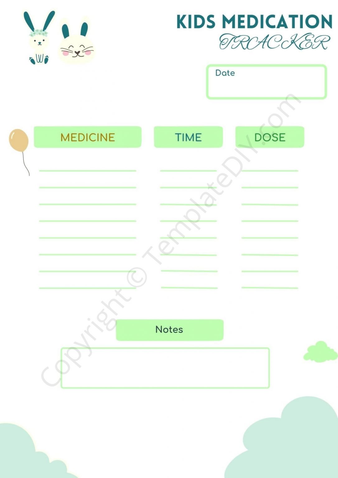 Kids Medication Tracker Template Chart Printable PDF, Excel