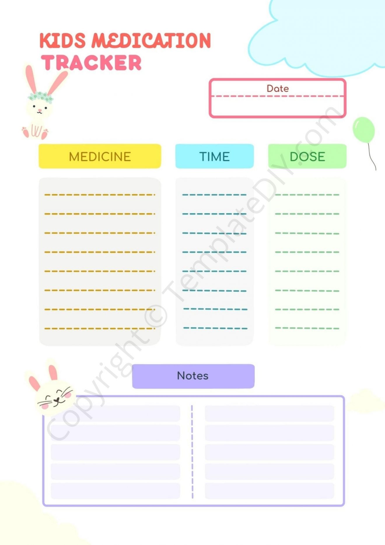 Kids Medication Tracker Template Chart Printable PDF, Excel