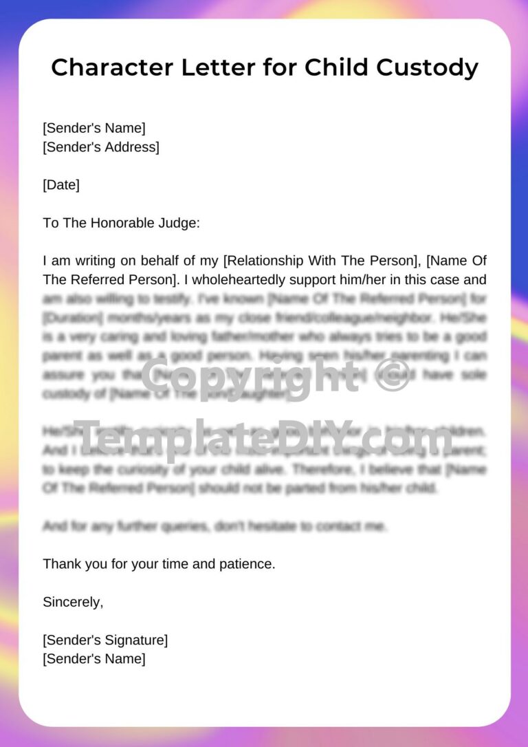Child Custody Character Letter Template PDF & Word