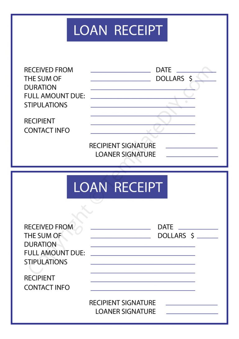Download Printable Loan Receipt Template PDF & Word