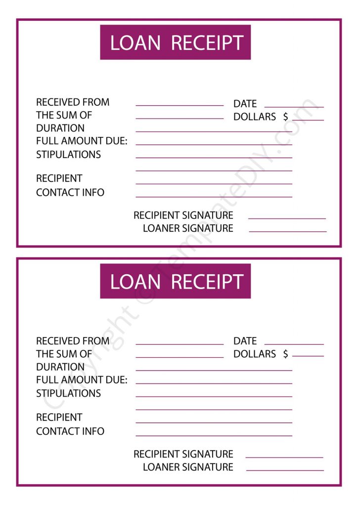 Download Printable Loan Receipt Template PDF & Word
