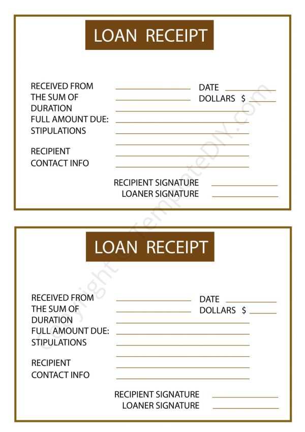 Download Printable Loan Receipt Template PDF & Word